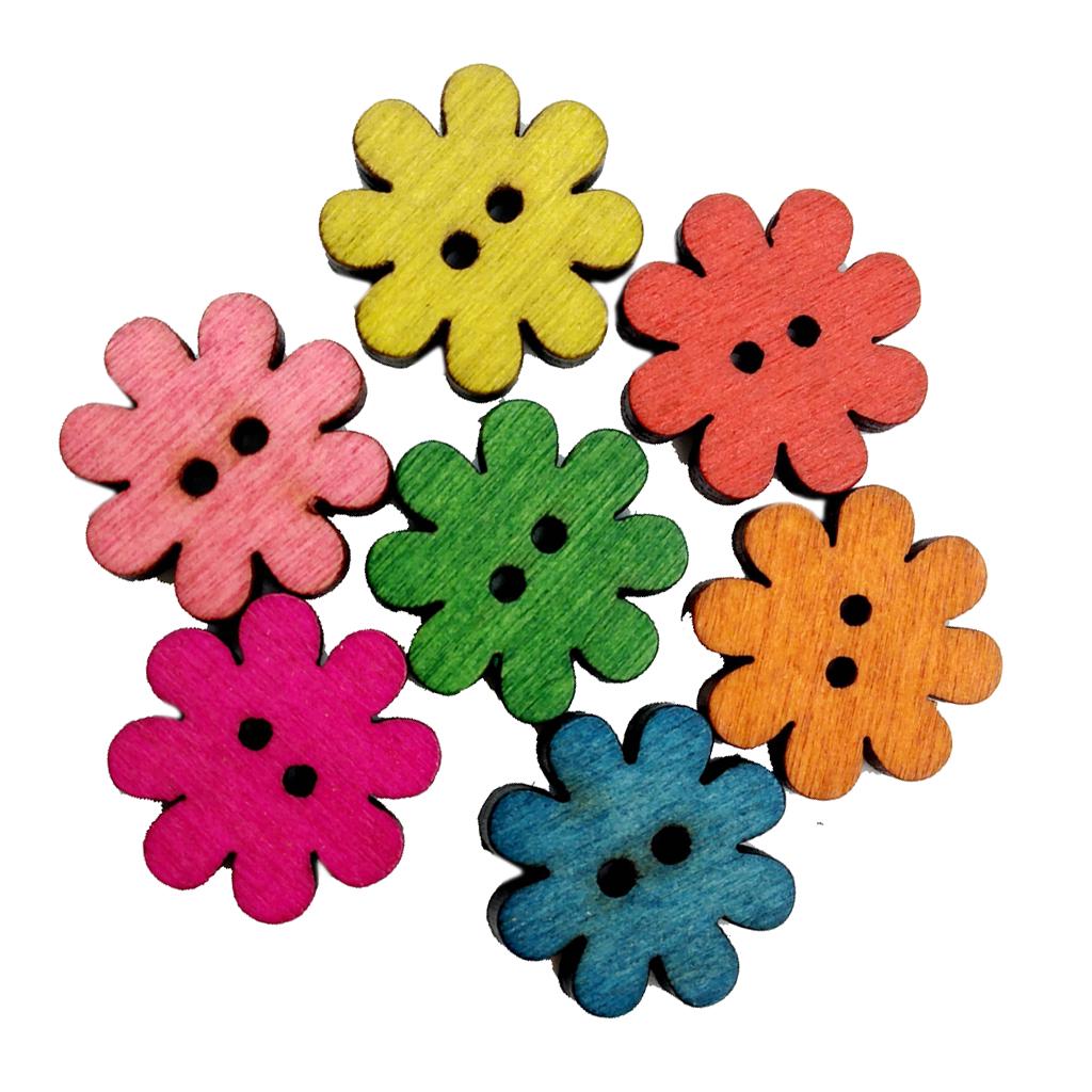 Buy 50pcs Colorful Wood Flower Buttons 2 Holes Sewing for DIY Craft 1 ...