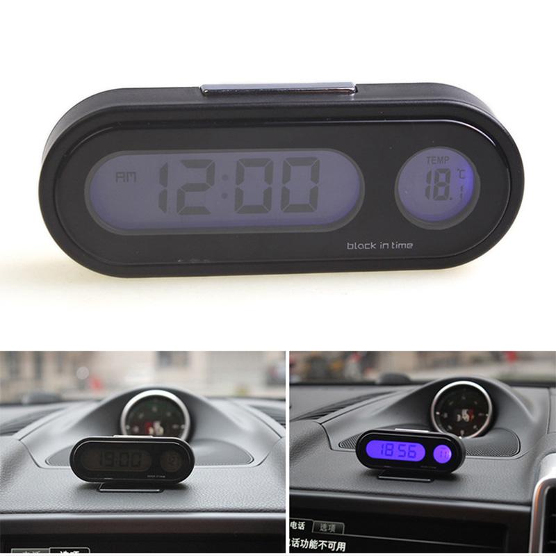 Car Electronic Clock Dashboard Clocks Luminous Thermometer Black ...