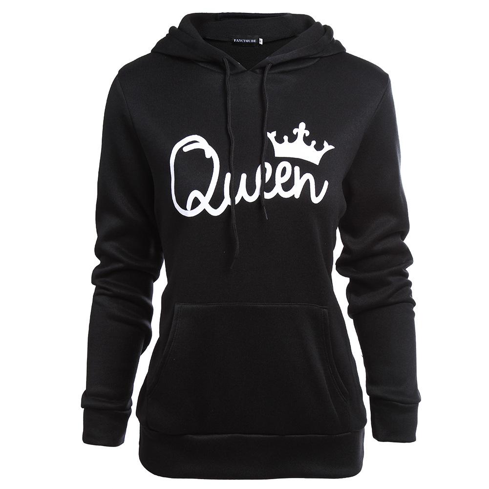 Buy 2021 Autumn and Winter Couples KING QUEEN Letter Print Hooded Long ...