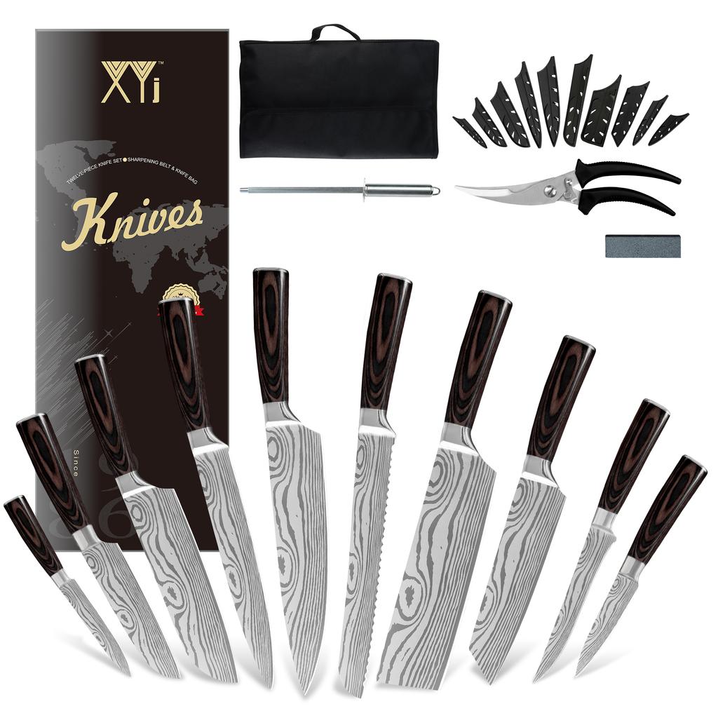 Buy XYj Kitchen Knife Set 10pcs Chef Knives Stainless Steel Damascus ...