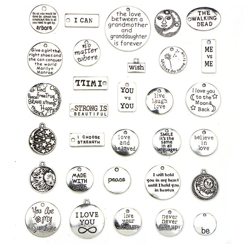 Buy 31Pcs Vintage Mixed Craving Words Plate Tag Charms Pendants Diy ...