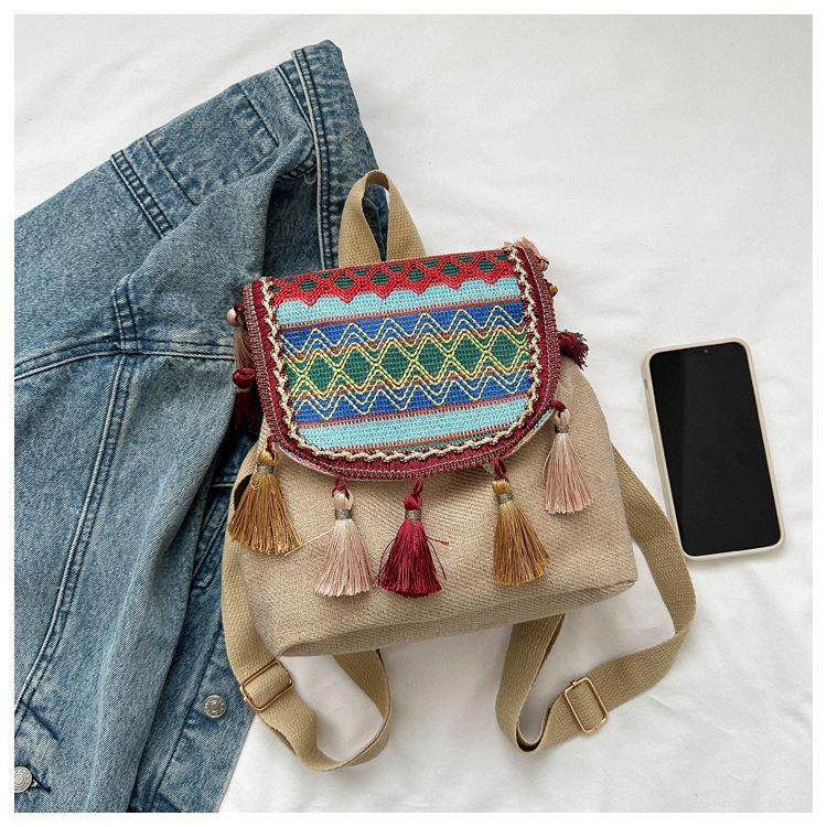 Cheap Canvas Backpack Small Backpack Retro Tassel Ethnic Style Backpack ...