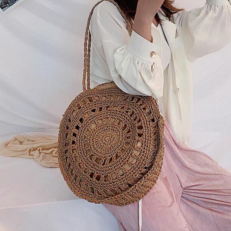 Casual Rattan Women Shoulder Bags Circle Straw Handbags Big Capacity ...