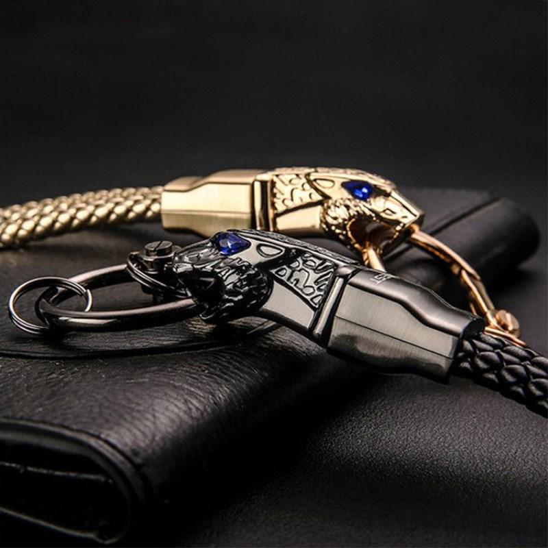 Buy Leopard Head Model Weave Key Chain Key Holder Car Key Ring Chain ...