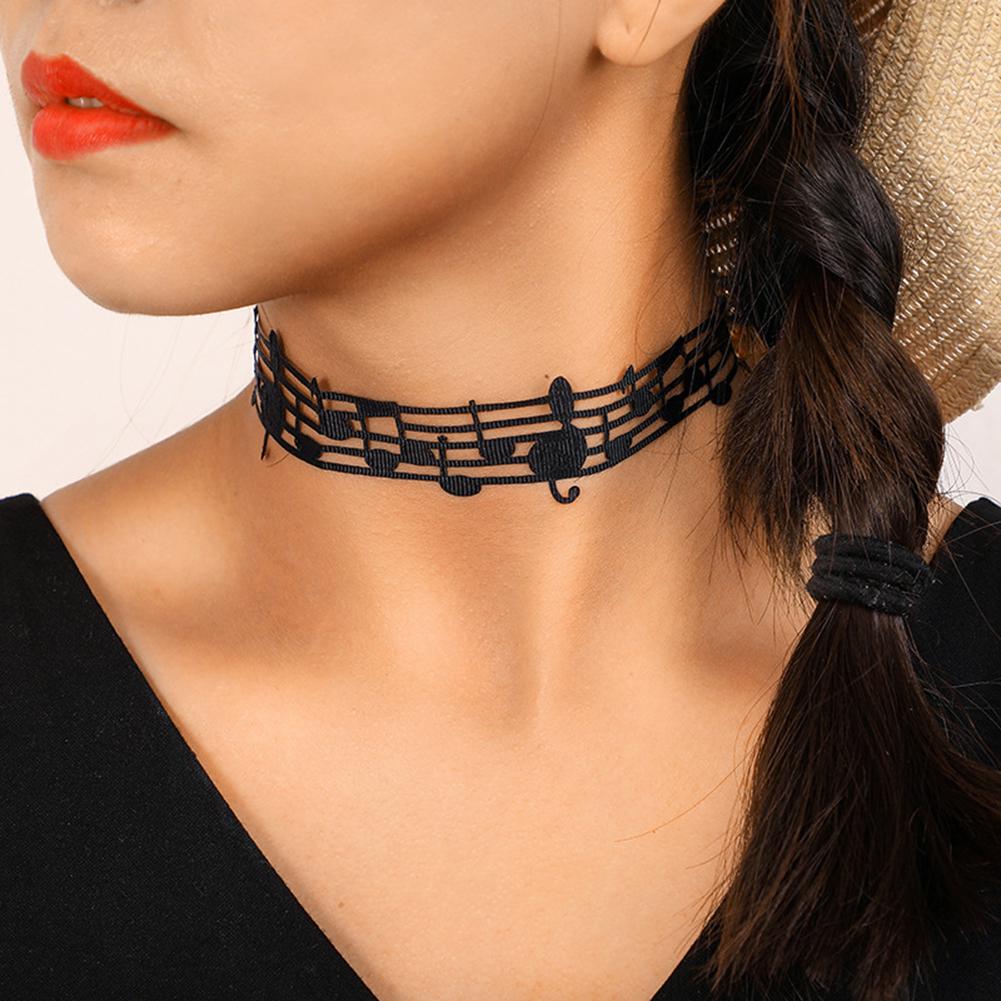 Night Club Women Punk Musical Note Hollow Out Velvet Choker Necklace ...