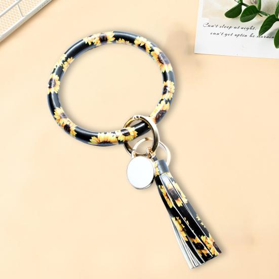 Cheap Lightweight Round Hoop Tassel Flower Print Key Rings Supply | Joom
