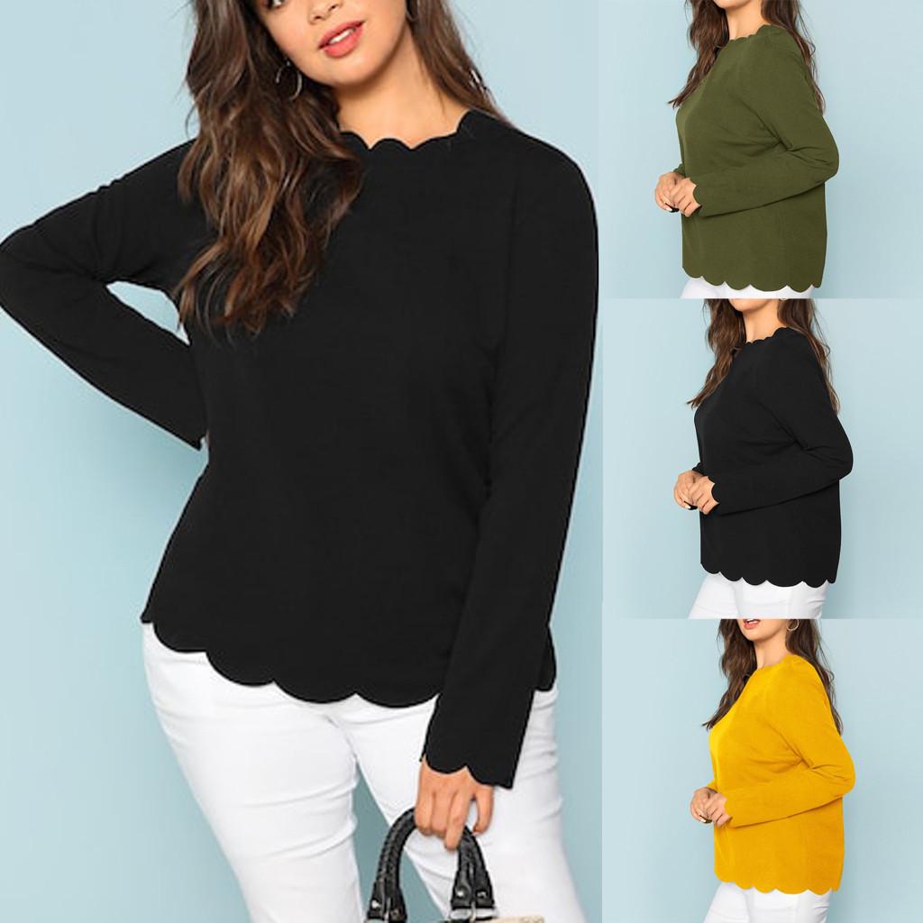 Buy Plus Size Women O-Neck Long Sleeve Solid Casual Tops Blouse T-shirt ...