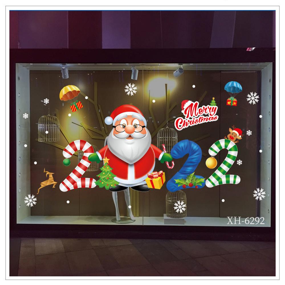 Buy Christmas Window Wall Stickers Clings 2022 Santa Claus Snowman Elk ...
