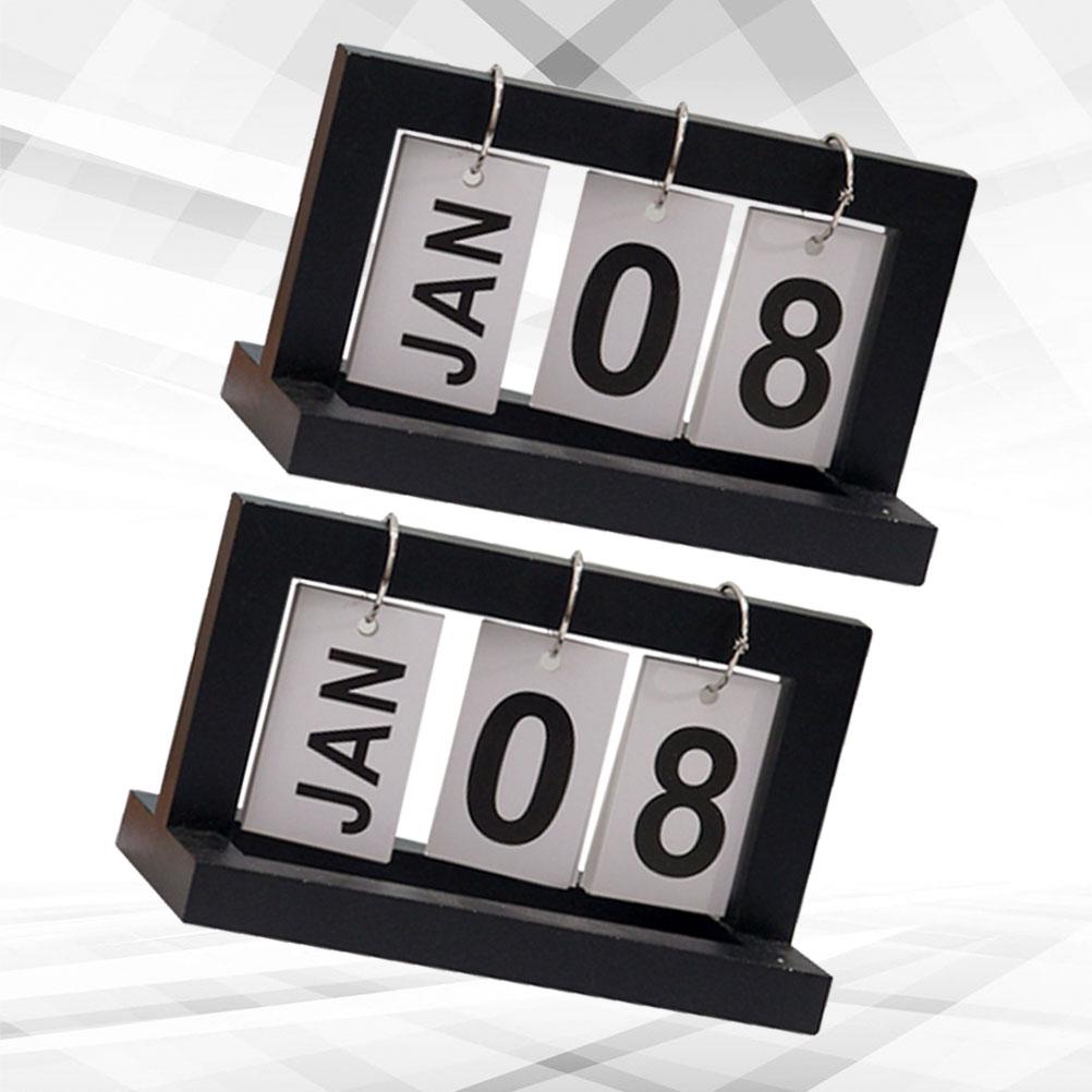Buy 2pcs Wooden Page Turning Calendar Retro Desktop Perpetual Calendar ...