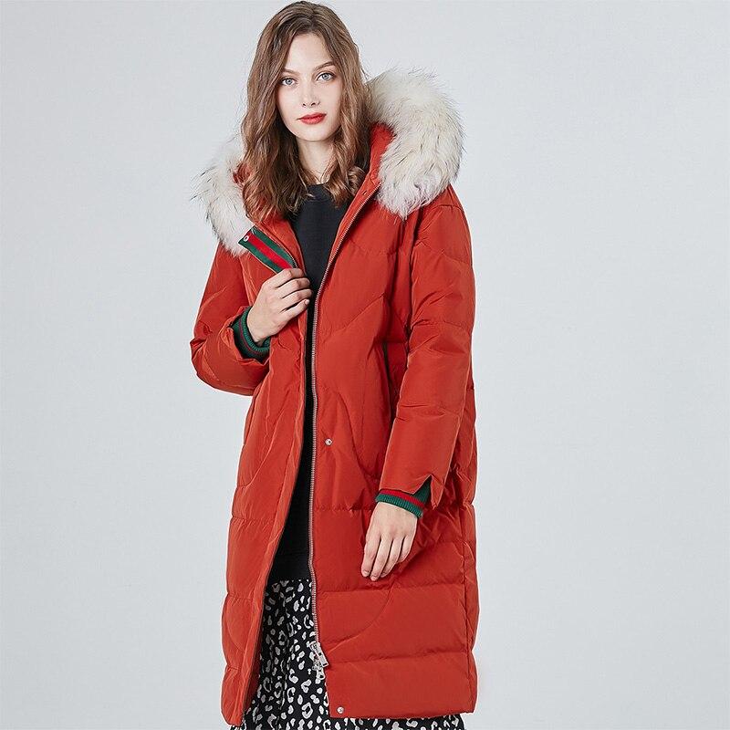 Women's Parkas 2022 Winter Down Jacket Mid-Length Hooded Raccoon Big Fur Collar 90 White Duck ...