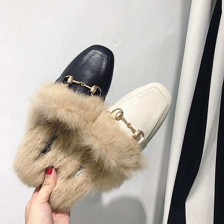Cheap Ladies Autumn and Winter Fox Fur Lining Slippers Home Wear ...