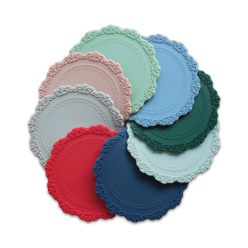 1PC Home Supplies Embossed Round Silicone Placemats Lace Coasters 10cm ...