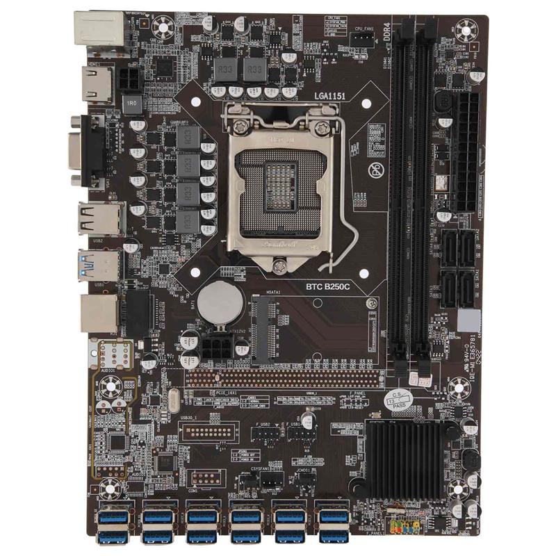 B250C BTC Mining Motherboard 009S Plus Riser 12XPCIE to USB3.0 GPU Slot ...