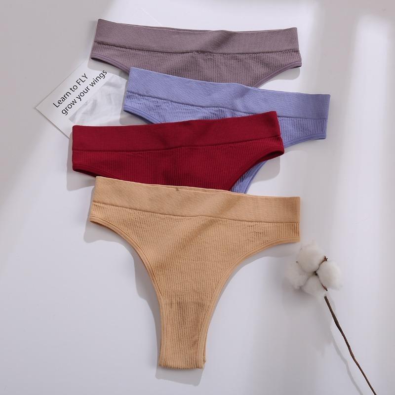 Buy Ladies Seamless Thong Hot-selling Threaded Cotton Solid Color ...