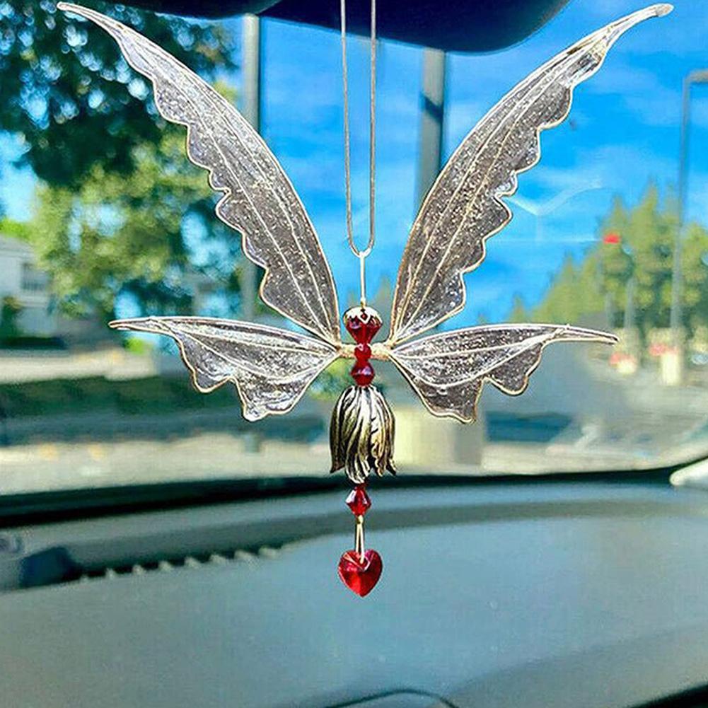 Cheap Crystal Epoxy Metal Rearview Mirror Hanging Angel Butterfly Car ...