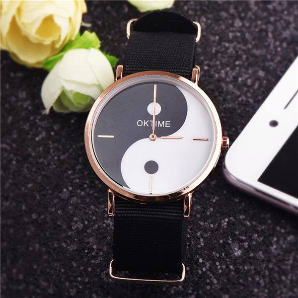 Buy Yin Yang Watch Tai Chi Symbol Black and White Canvas Strap Quartz ...