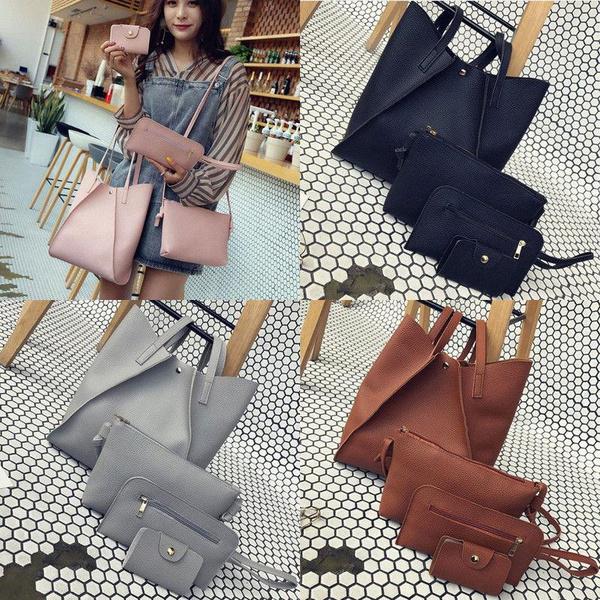 Buy 4pcs Women Leather Handbag Lady Shoulder Bag Tote Purse Messenger ...