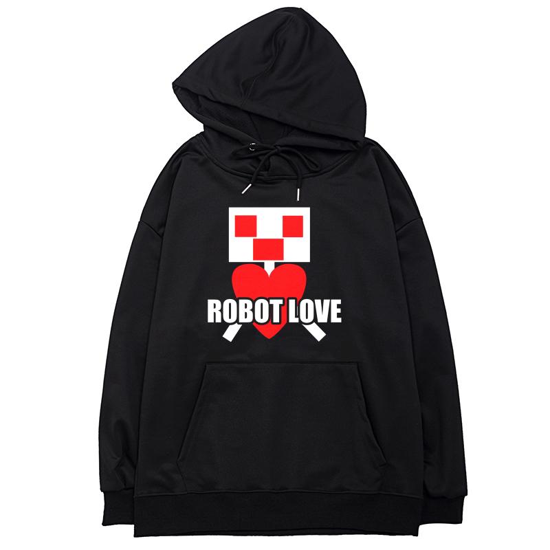Buy Robot Love Printed Black Autumn And Winter Hoodie Long-Sleeved Warm ...