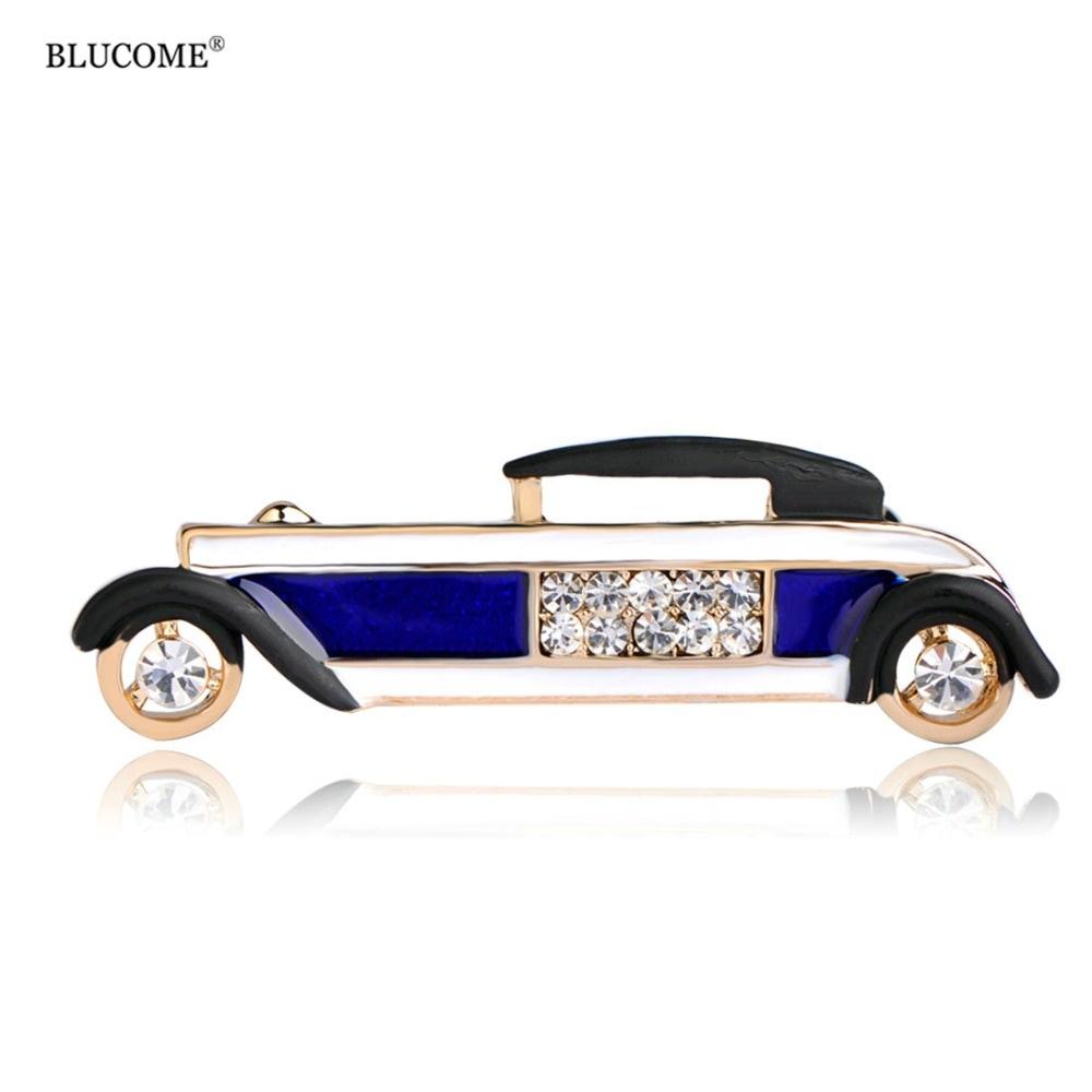 Enamel Blue Car Brooches Gifts For Boy Girls Crystal Rhinestone ...