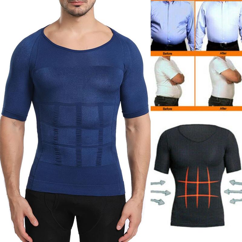 Buy Men Body Shaper Slimming Shirt Tummy Control Vest Chest Compression ...