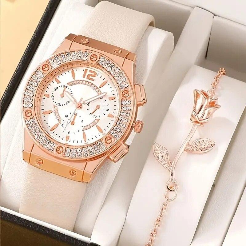 Köp Watches Set Luxury Rhinestone Women Fashion Elegant Wristwatch ...