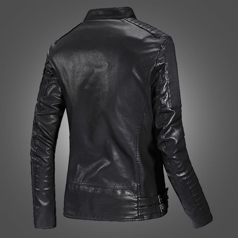 Buy Men's Button Diagonal Zipper Leather Jacket Motorcycle Leather ...
