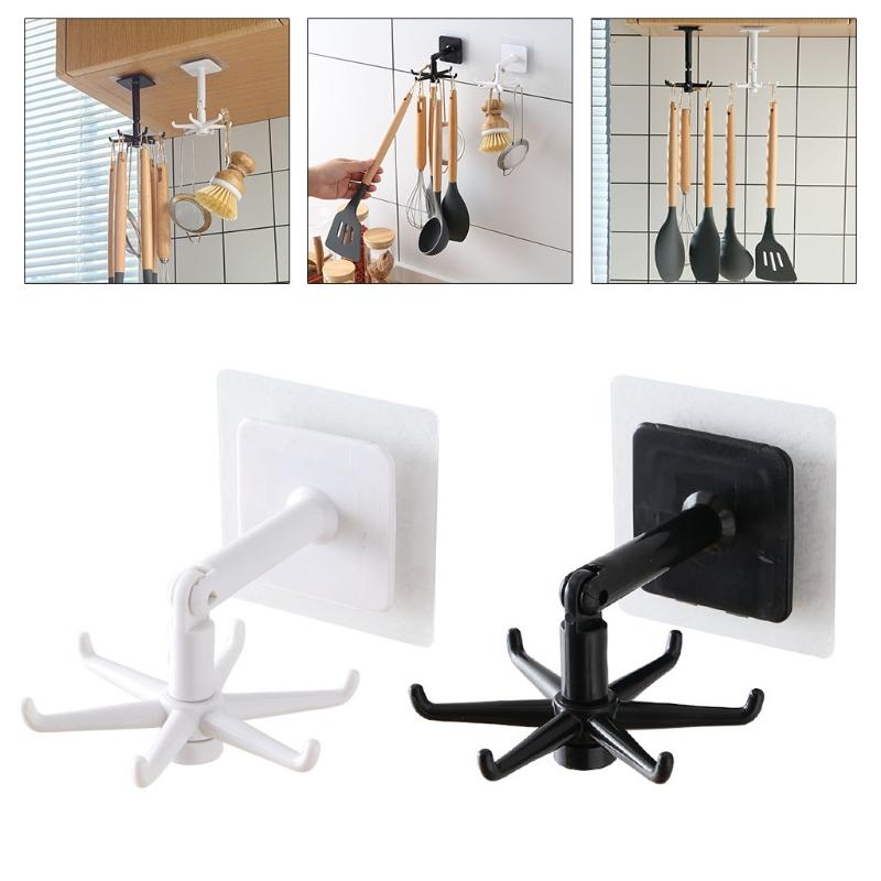 Rotatable Wall Mounted Multi Hooks Coat Rack Punch-free Clothes Pegs ...
