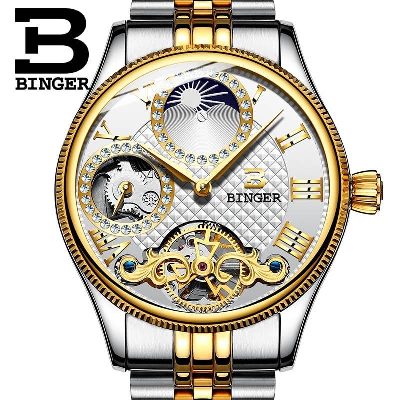 Buy BINGER Moon Phase Watches Automatic Wristwatches Mechanical Business Tourbillon Watch at ...