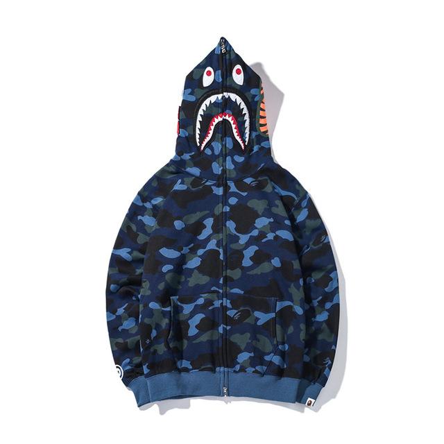 Buy New Fashion Spring Mens Bapes Shark Camouflage Hoodie Polyester ...