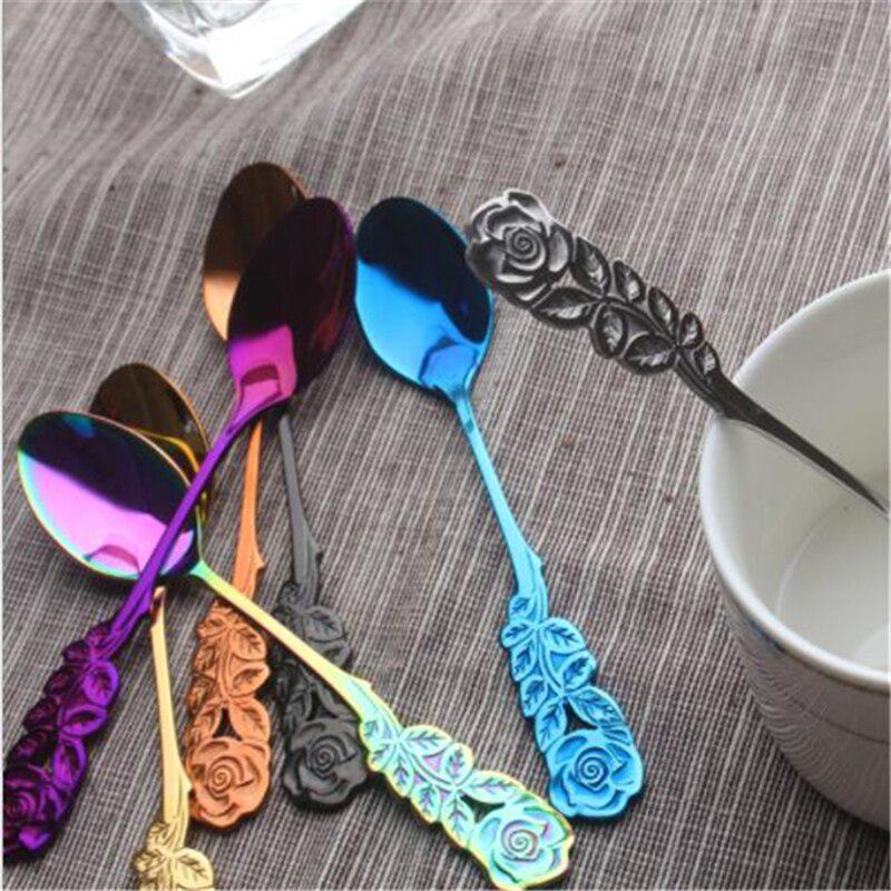 Buy Rose Handle Coffee Spoon Dessert Spoon Gold-plated Stainless Steel ...