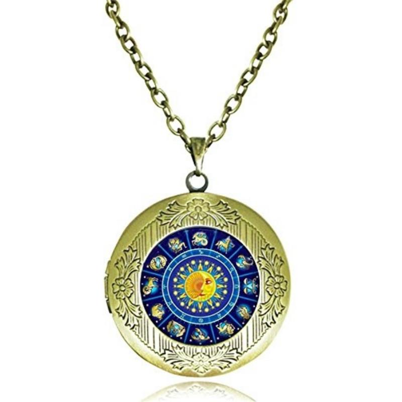 Buy Zodiac Locket Pendant Necklace Constellation Horoscope Jewelry Sun ...