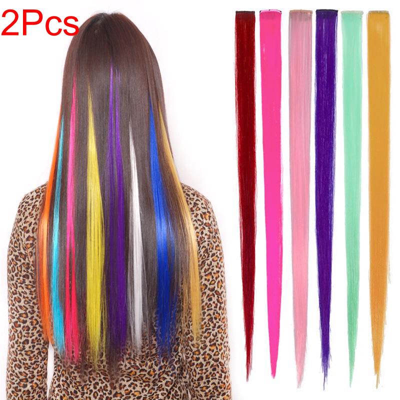 Buy 2Pcs Women's Multi Color Long Straight Synthetic Clip In On Human ...