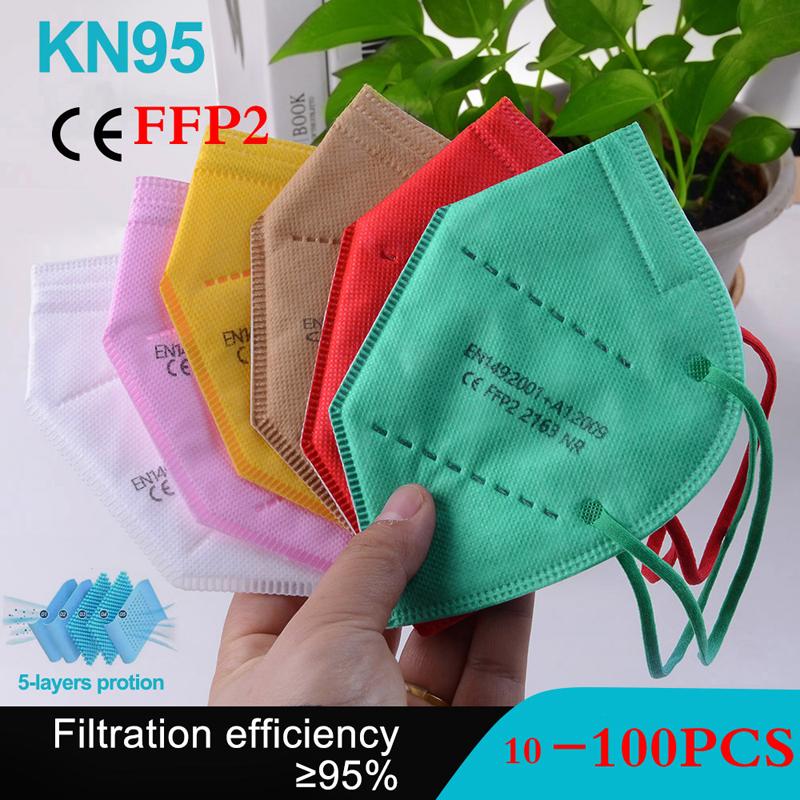 Buy 10-100PCS FFP2 Colorful KN95 Face Mask Dust Respirator Breathable Adult Protective Safety ...