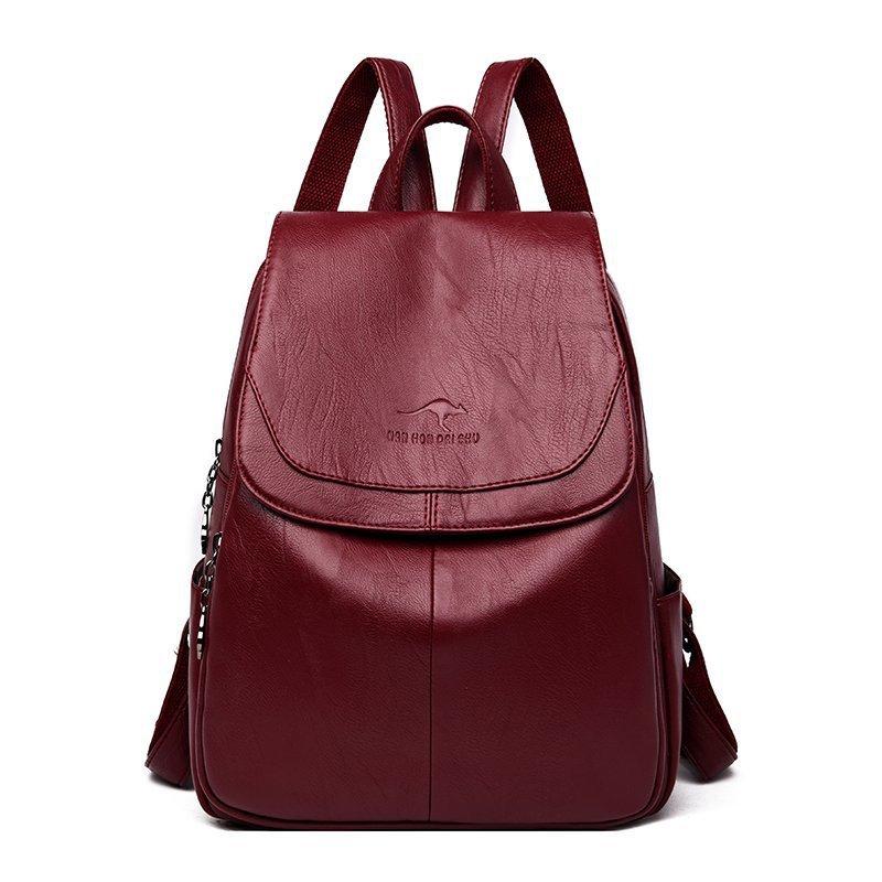 Buy PU Soft Leather Women's Backpack Women Fashion Soft Leather Solid ...