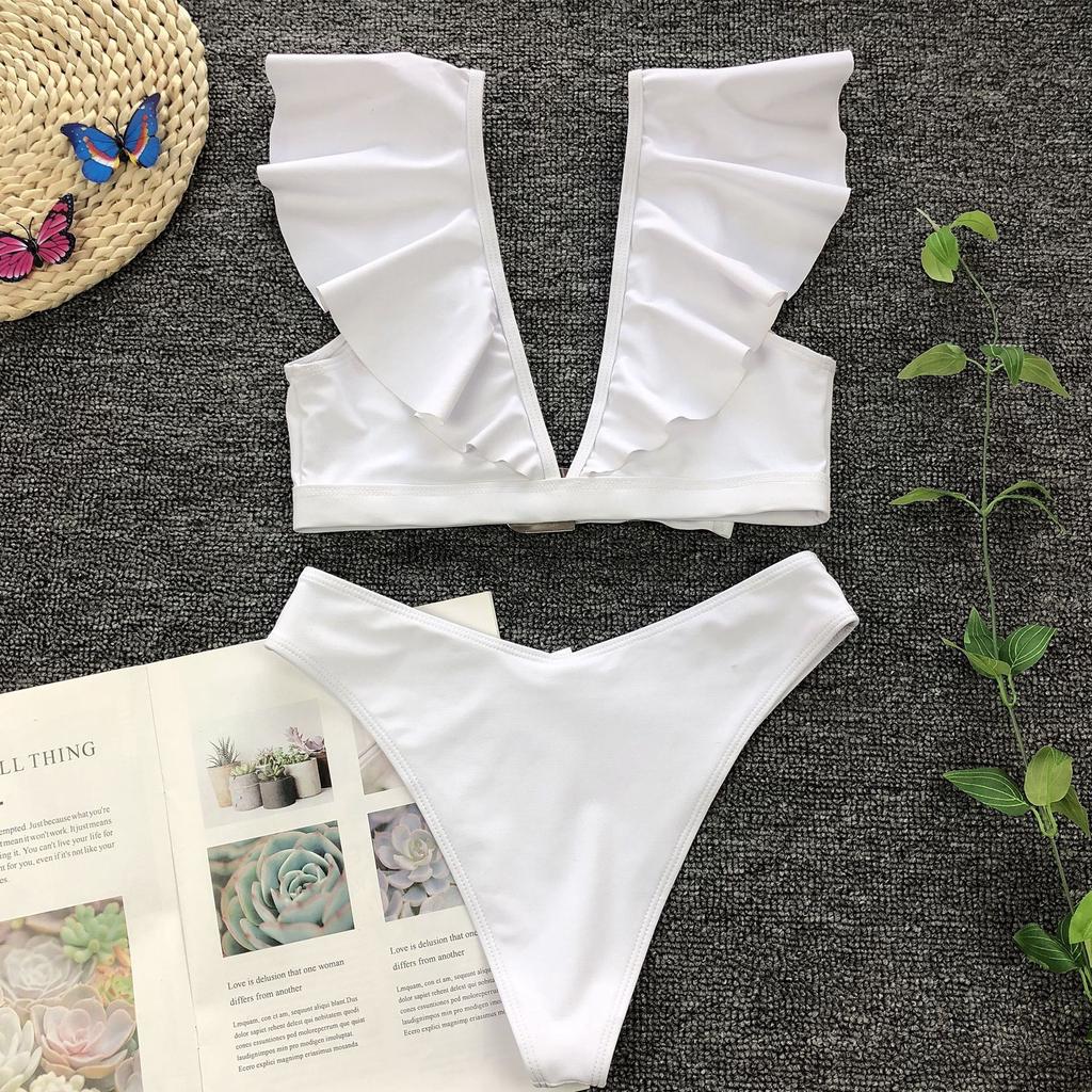 Buy High Waist Ruffled Bathing Suit 2pc Swimwear Push Up Swim Suit ...