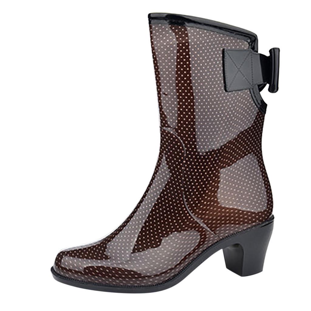 Buy LR Flats Low-Heeled Middle Tube Rain Boots Womens Fashion Bow ...