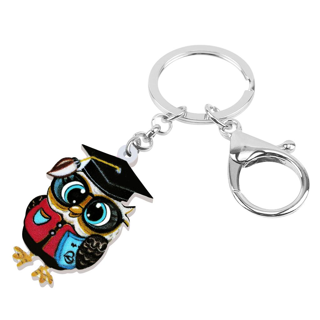 Cheap Acrylic Scholar Owl Keychains Sweet Bachelor Cap Birds Keyring ...