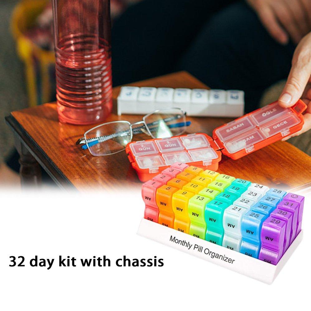 Buy TCE 32 Grids Pill Box Safety Portable Monthly Pill Organizer ...