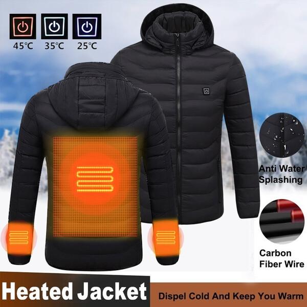 Buy Mens Winter Heated USB Hooded Work Jacket Coats Adjustable ...