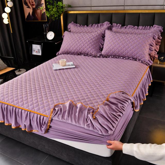 Cheap 3PCS Modern Quilted Mattress Protector Cover with Ruffle Skirt ...