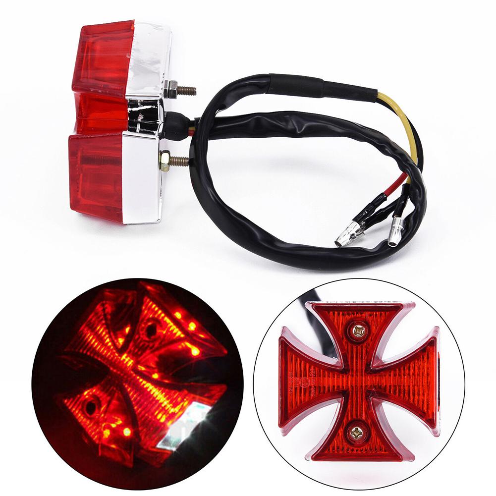 Buy 12V Red Iron Cross Chrome Brake Taillight LED with License Plate ...
