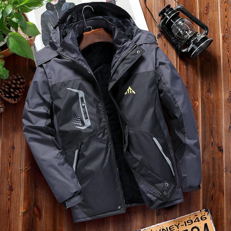 Buy Winter Outdoor Jacket Men's Warm Cotton Coat Plus Velvet Thickened ...