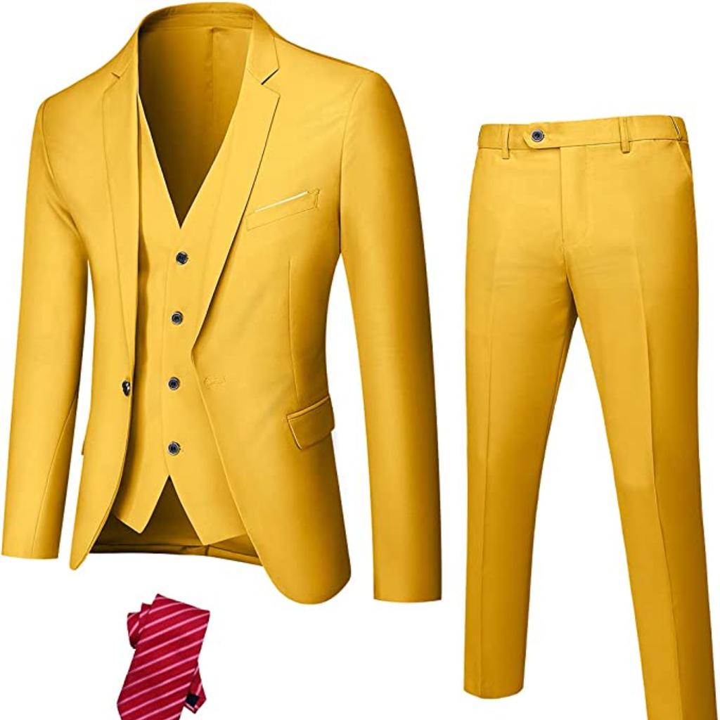 Buy Men's Slim Fit 3 Piece Suit, One Button Solid Jacket Vest Pants Set ...