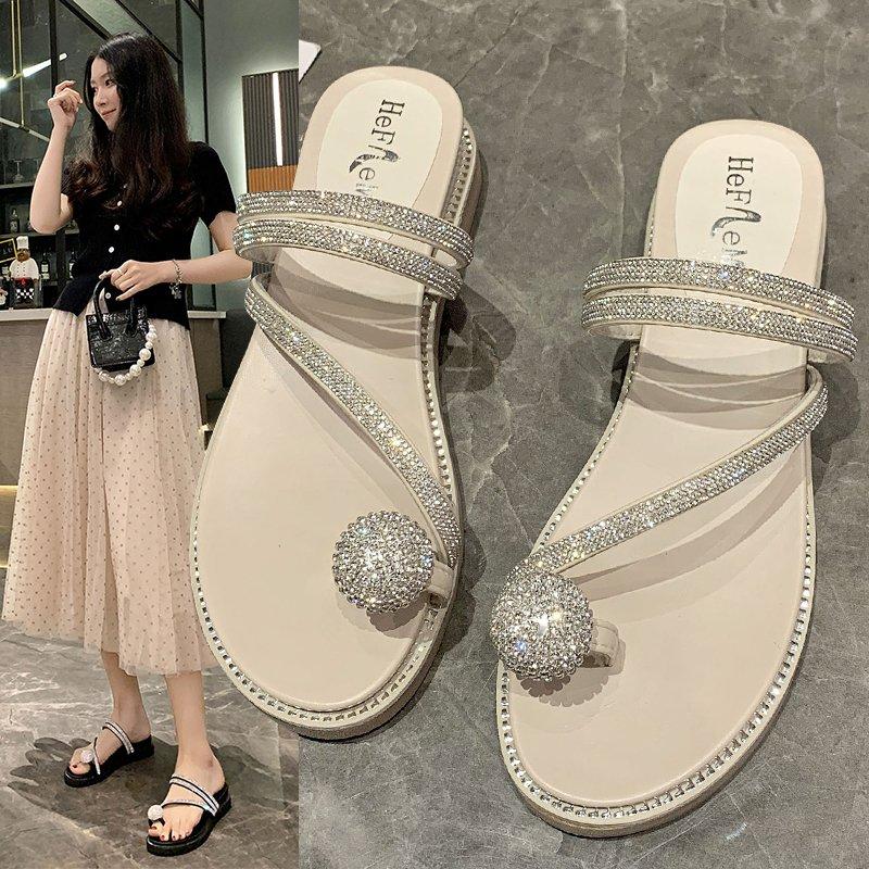 Buy Zhouyou Women's Slippers Belt Full of Bright Diamonds Women's Shoes ...