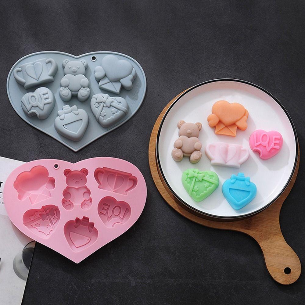 Chocolate Cake Mold Baking Pan Love Heart Valentine's Day 6 Cavities ...
