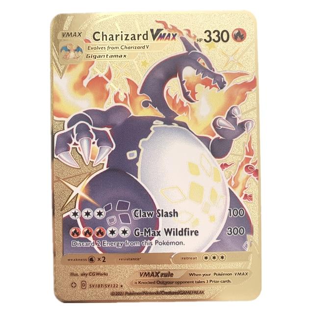 Charizard Skinnende Kort POKEMON Kort Metall Gull Vmax GX Energikort