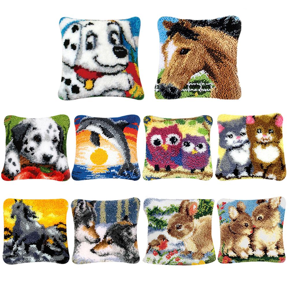 Buy Latch Hook Counted DIY Animals Kit Segment Embroidery Pillowcase 3D ...