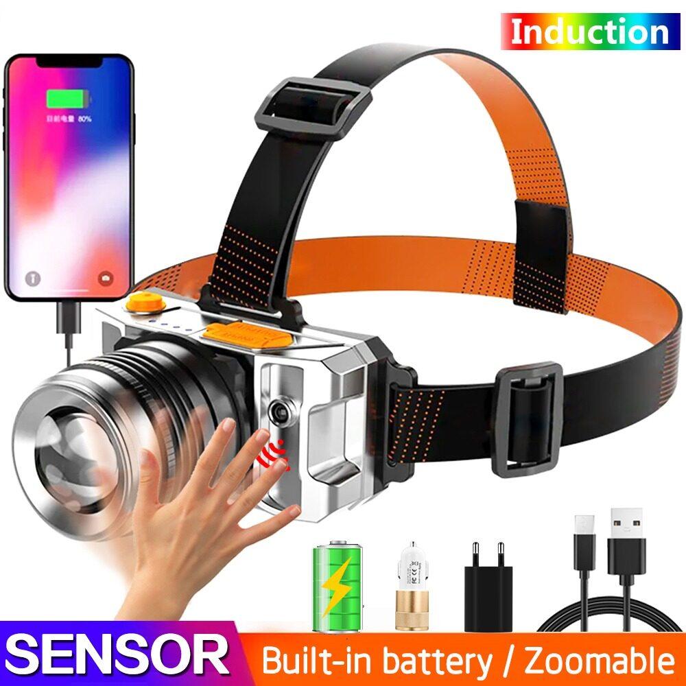 Buy 90000LM IR Sensor LED Headlamp Smart Light Zoomable Headlight USB ...