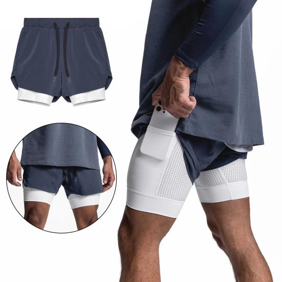 Summer Shorts Stylish Fake Two Pieces Anti-pilling Male Bodybuilding ...