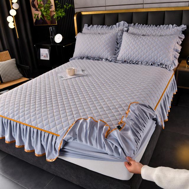 Cheap 3PCS Modern Quilted Mattress Protector Cover with Ruffle Skirt ...